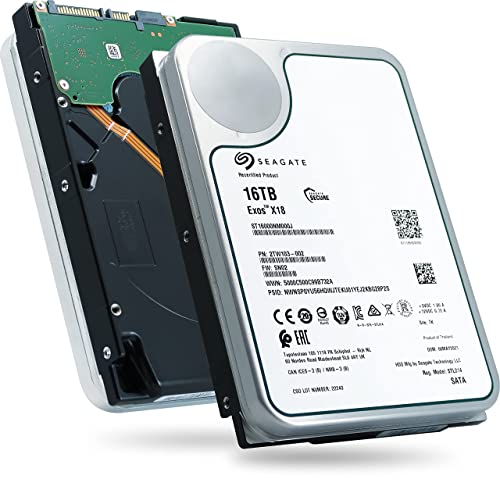 Seagate Exos X18 16TB Enterprise HDD - CMR 3.5 Inch Hyperscale SATA 6Gb/s, 7200 RPM, 512e and 4Kn FastFormat, Low Latency with Enhanced Caching (ST16000NM000J) (Renewed)