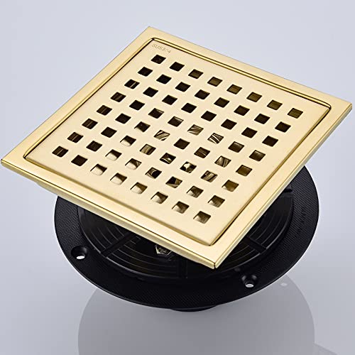 SEABEFORE 6-inch Brushed Stainless Square Shower Floor Drain Kit with Tile Insert Grate Removable Multipurpose Invisible Look or Flat Cover, with Threaded Adapter