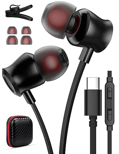 USB C Headphone Hifi Stereo Type C Earphone Flat Wired Earbuds for iPhone 15 Pro Max Samsung A53 A54 Galaxy Z Flip 5 S23 FE S22 S21 S20 Google Pixel 7 7a 6 6a 8 4 in-Ear Noise Canceling Corded Headset
