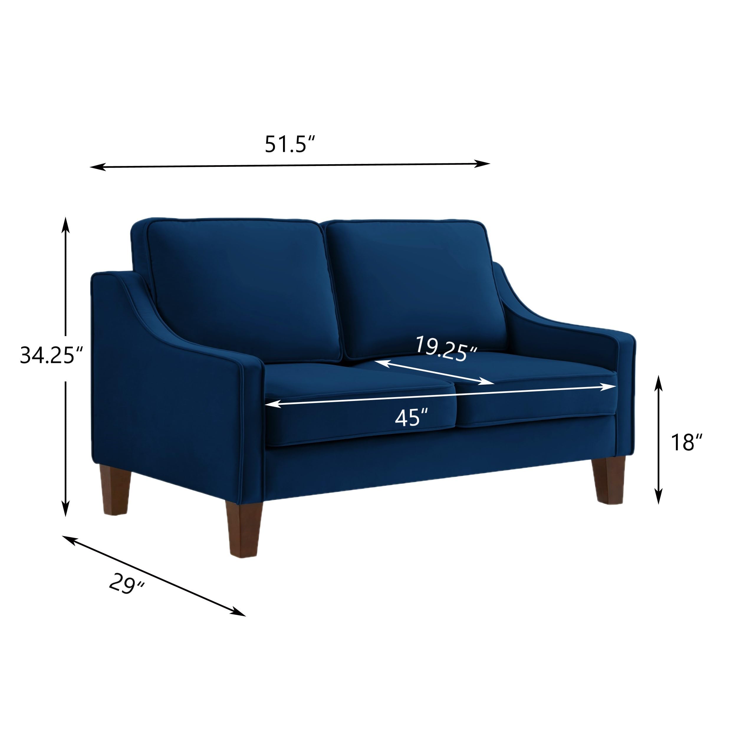 VZE Elegant Navy Loveseat Sofa with Wooden Legs - Modern Design for Living Room, Cozy Armrest, Easy Assembly