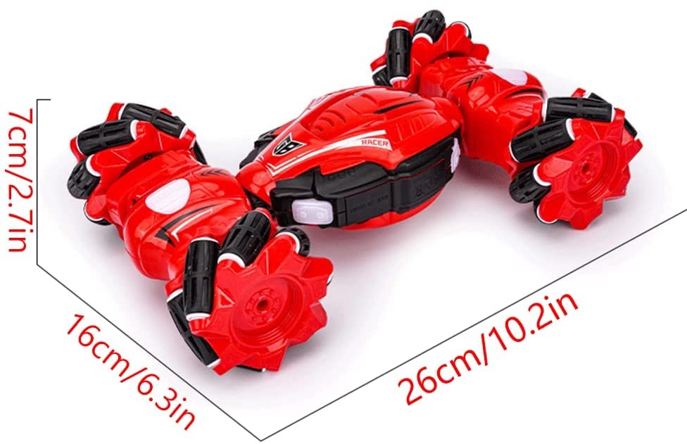 RC Stunt Car, 4WD 2.4GHz Remote Control Car Deformable All-Terrain Off Road Car, 360 Degree Flips Double Sided Rotating Race Car with Gesture Sensor Watch Lights Music for Kids (Red) A93