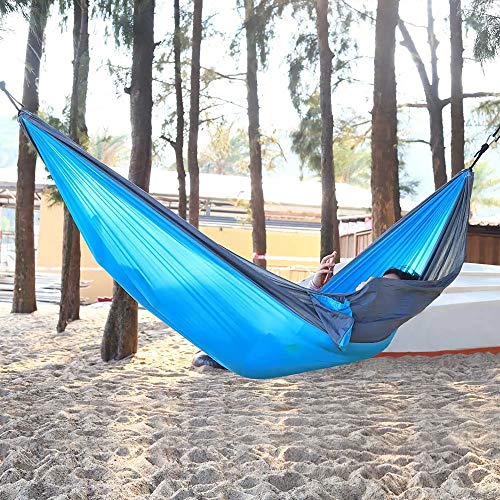 Lightweight Camping Hammock, Portable Parachute Nylon Hammock with Hammock Tree Straps Carabiners for Backpacking, Travel, Beach, Picnic
