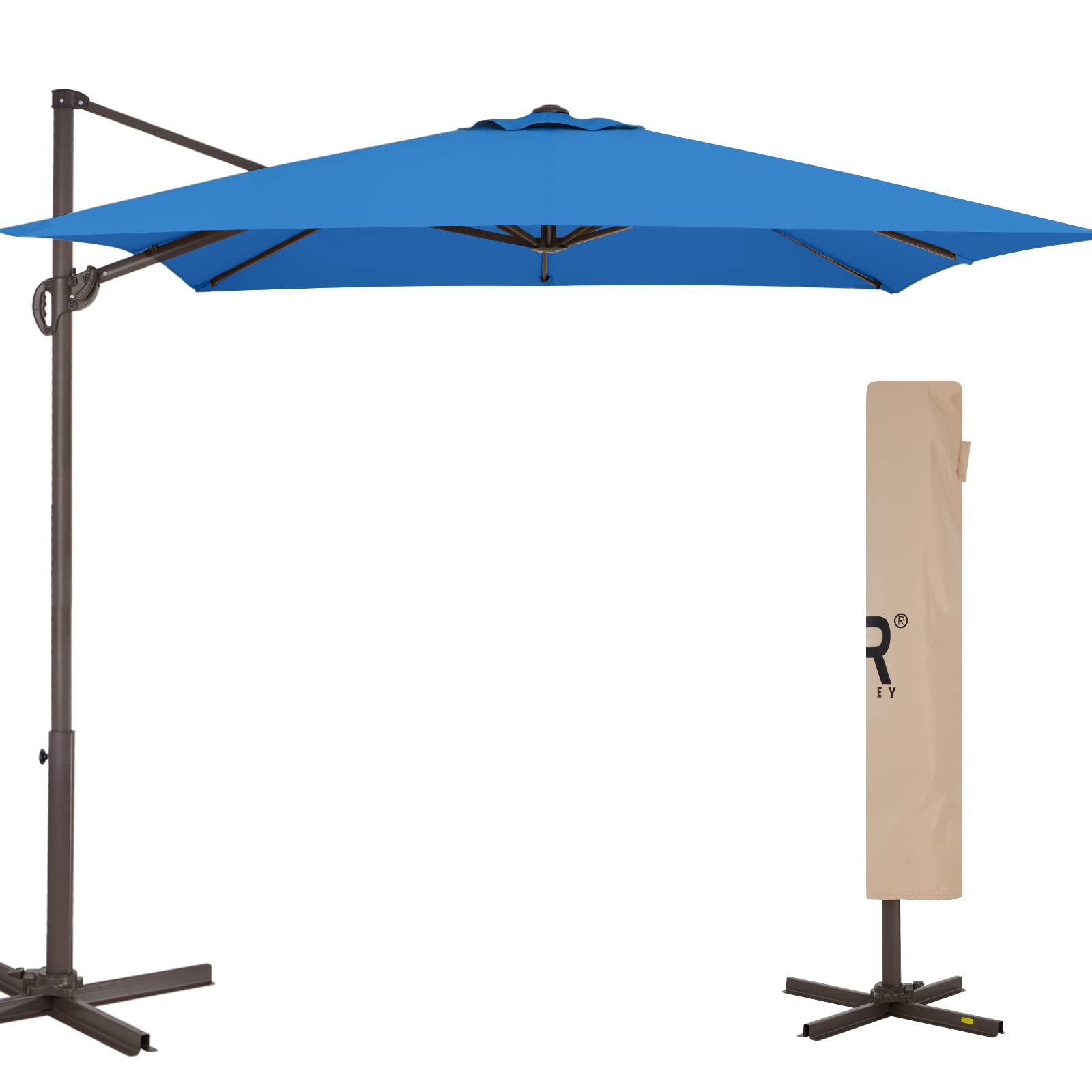 JEAREY 8.2FTx8.2FT Square Cantilever Patio Umbrella Roating Outdoor Offset Umbrella Heavy Duty Sun Umbrella, Royal Blue