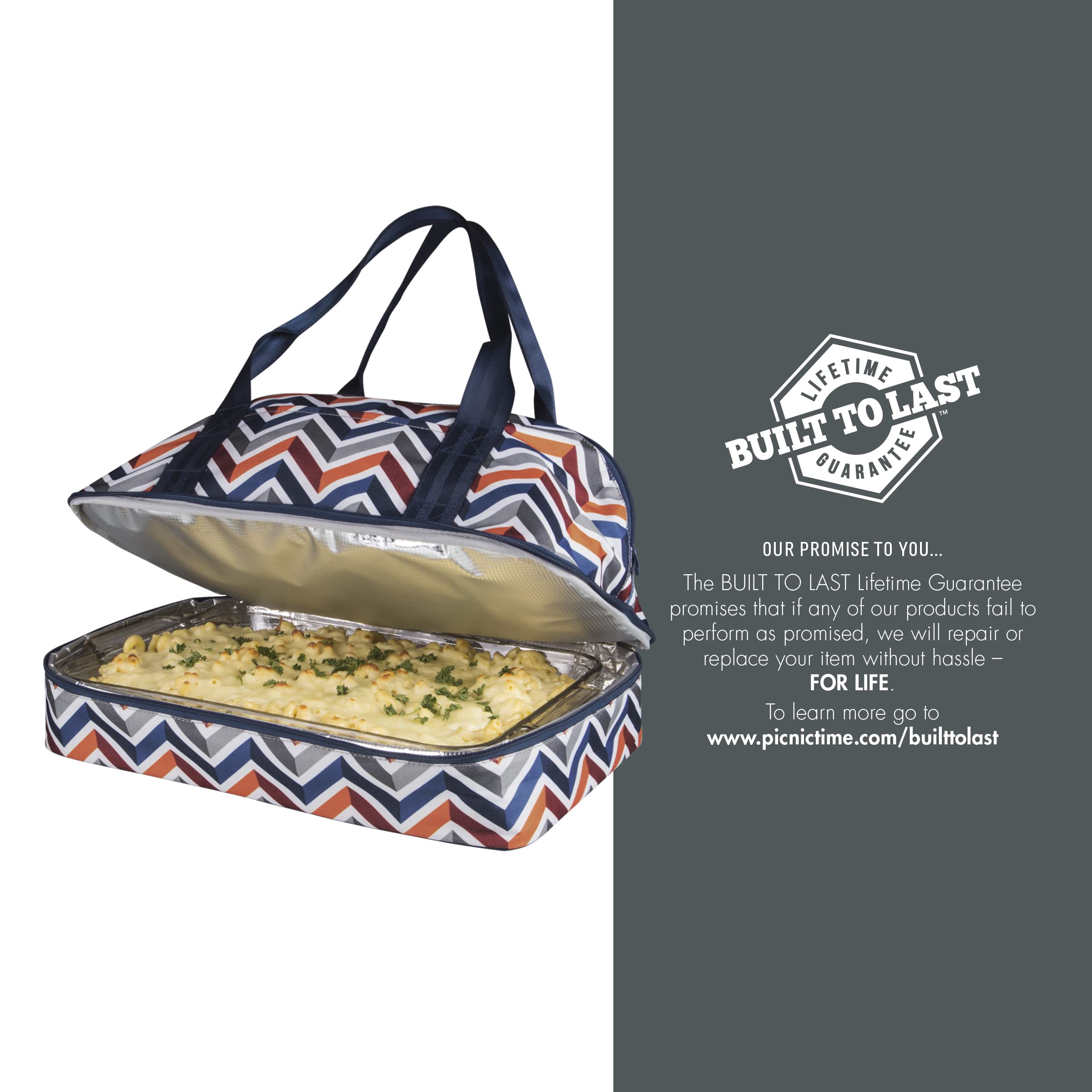 ONIVA - a Picnic Time brand Potluck Casserole Carrier, Insulated Thermal Food Carrier, Insulated Casserole Carrier, Navy Blue, Orange, & Gray Pattern