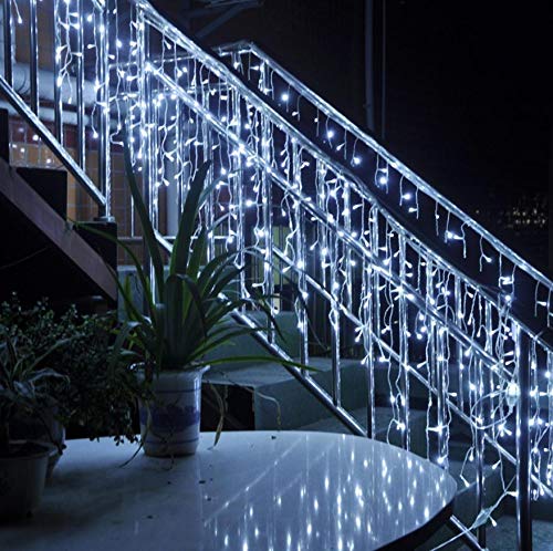 LIIDA Led Icicle Twinkle String Lights 33FT 400 Led Wave Shape Curtain Lights with 8 Modes Remote for Outdoor Christmas Home Decoration (White)
