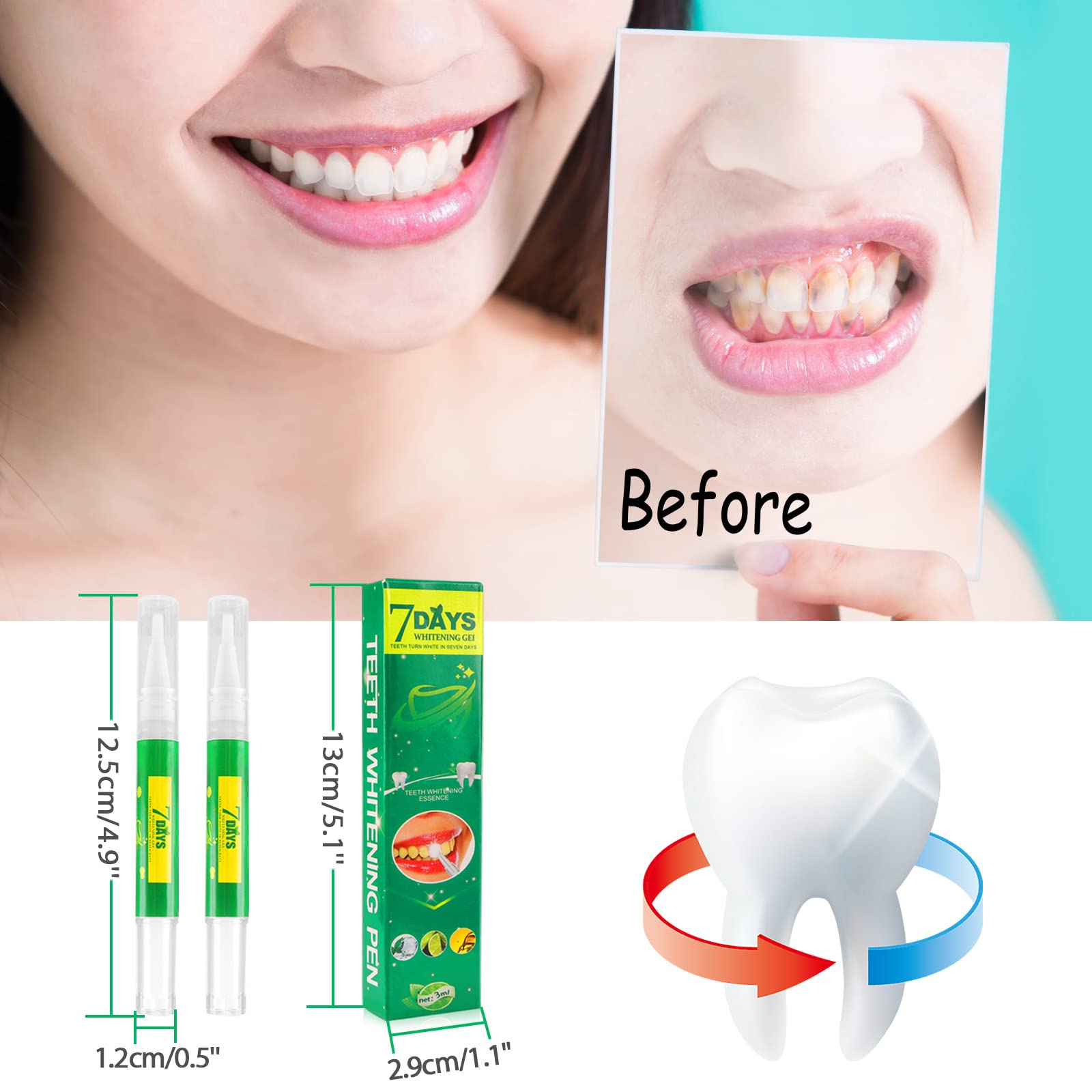 Teeth Whitening Pen for Adults Teeth Whitening Pens Natural Mint Flavor,Beautiful White Smile 30+ Uses,Effective,No Sensitivity (Green)