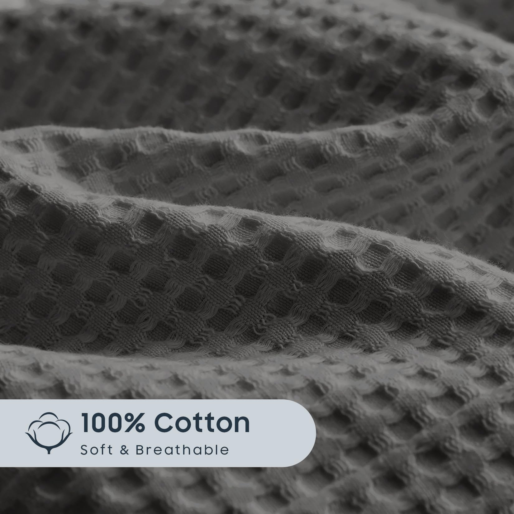 Wake In Cloud - Waffle Cotton Duvet Cover Set, 100% Cotton Bedding, Waffle Weave Knit Textured Neutral Farmhouse Soft Lightweight, 3 Pieces, Beige, Queen Size