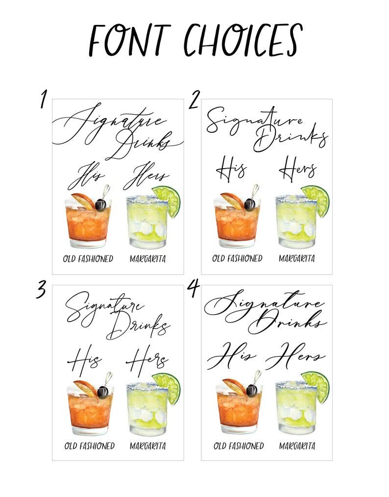 Signature Drink Sign for Wedding or Party Bar Menu Sign, Wedding Sign, Bar Sign His Hers Drinks Custom Drinks Sign Clear