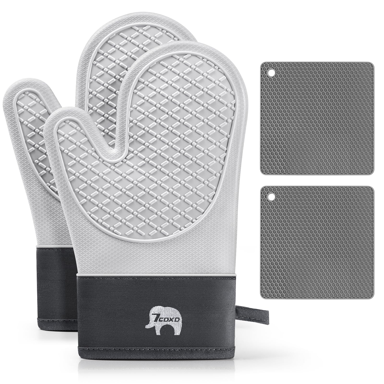 Oven Mitts, Heat Resistant Silicone Oven Mitt with Soft Cotton Lining 2 Pack Oven Mitts and Pot Holders Sets Perfect for BBQ, Baking and Cooking