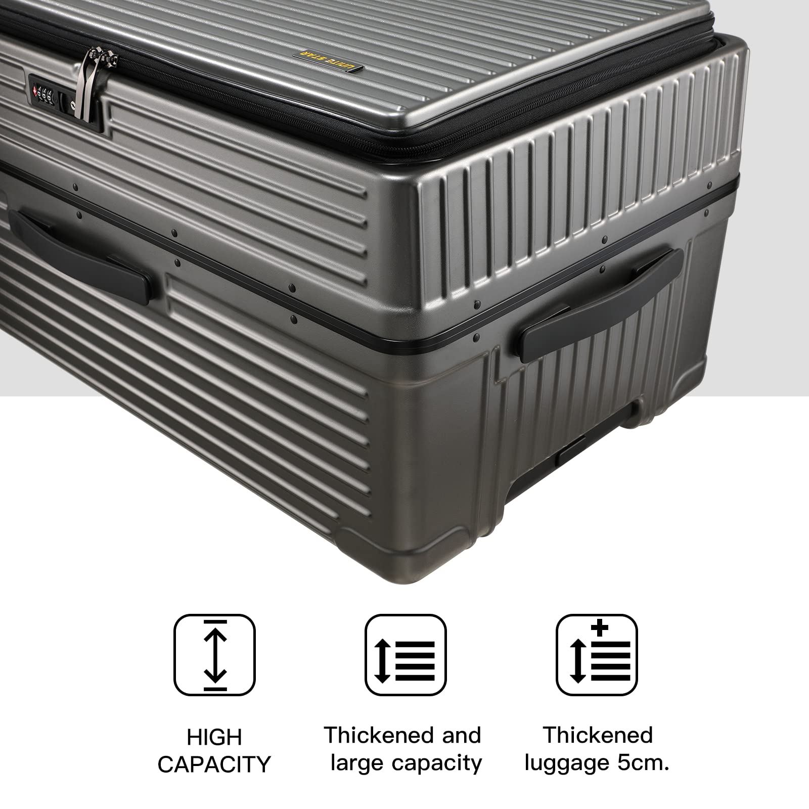 S Unite Star 29 Inch Checked Large Luggage with Side Opening, Lightweight Hardshell ABS+PC+Aluminum Frame Suitcase with TSA Lock, 360 Spinner Wheels, Briefcase for Trip, Dark Grey