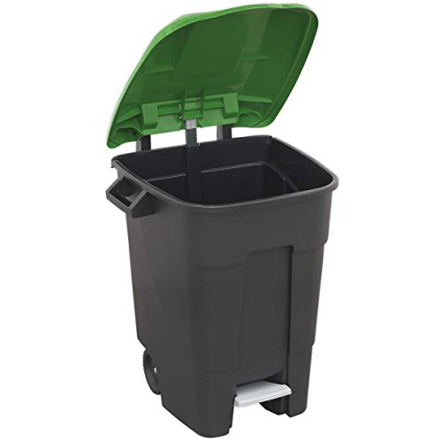 Sealey BM100PG Refuse Foot Pedal 100L-Green Wheelie Bin, Capacity 100L, 595mm x 570mm x 765mm, Green