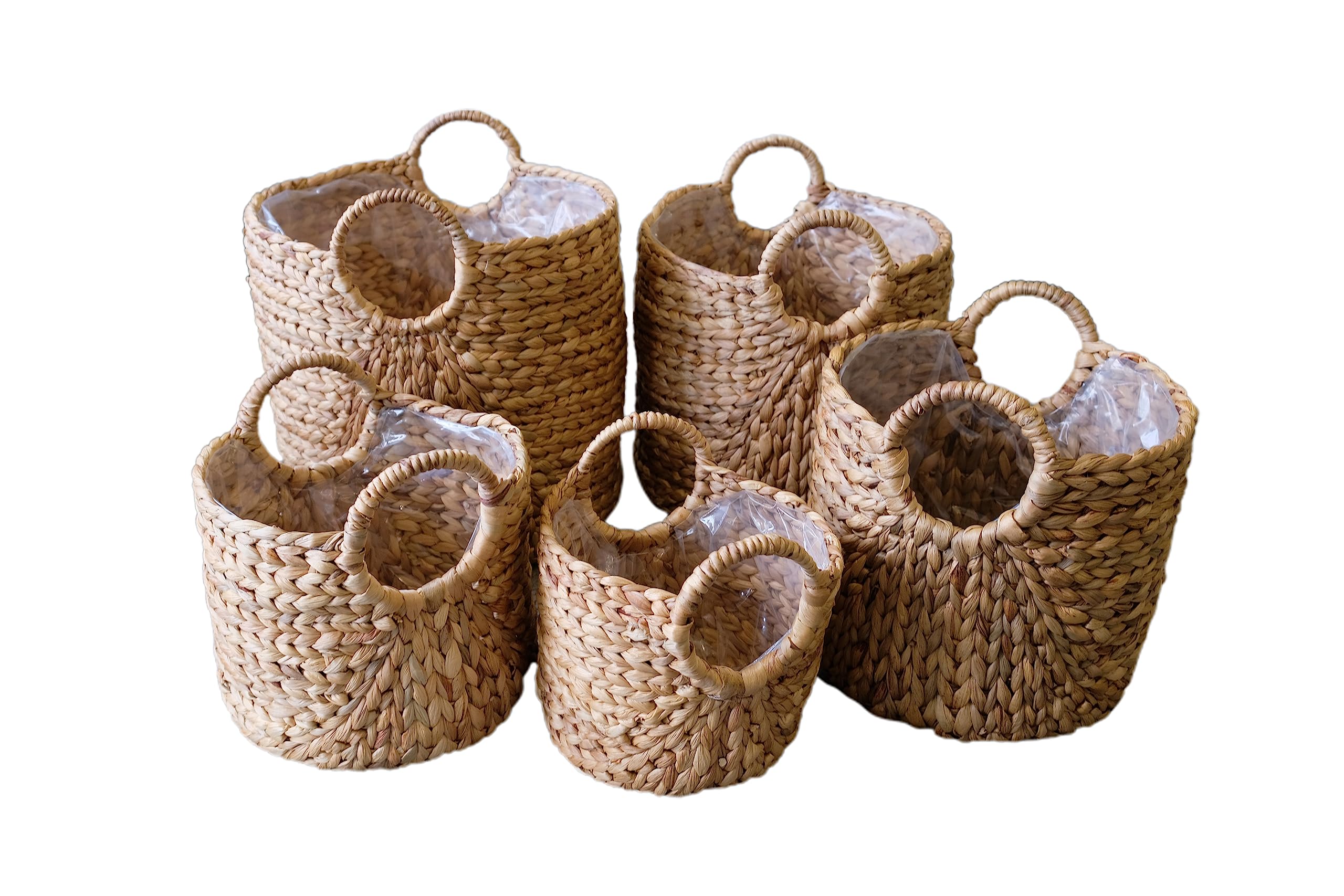 LilaCraft Wicker Baskets for Storage with Liners, Water Hyacinth Storage Baskets for Planting, Handwoven Wicker Storage Cubes, 5 Pack, Brown