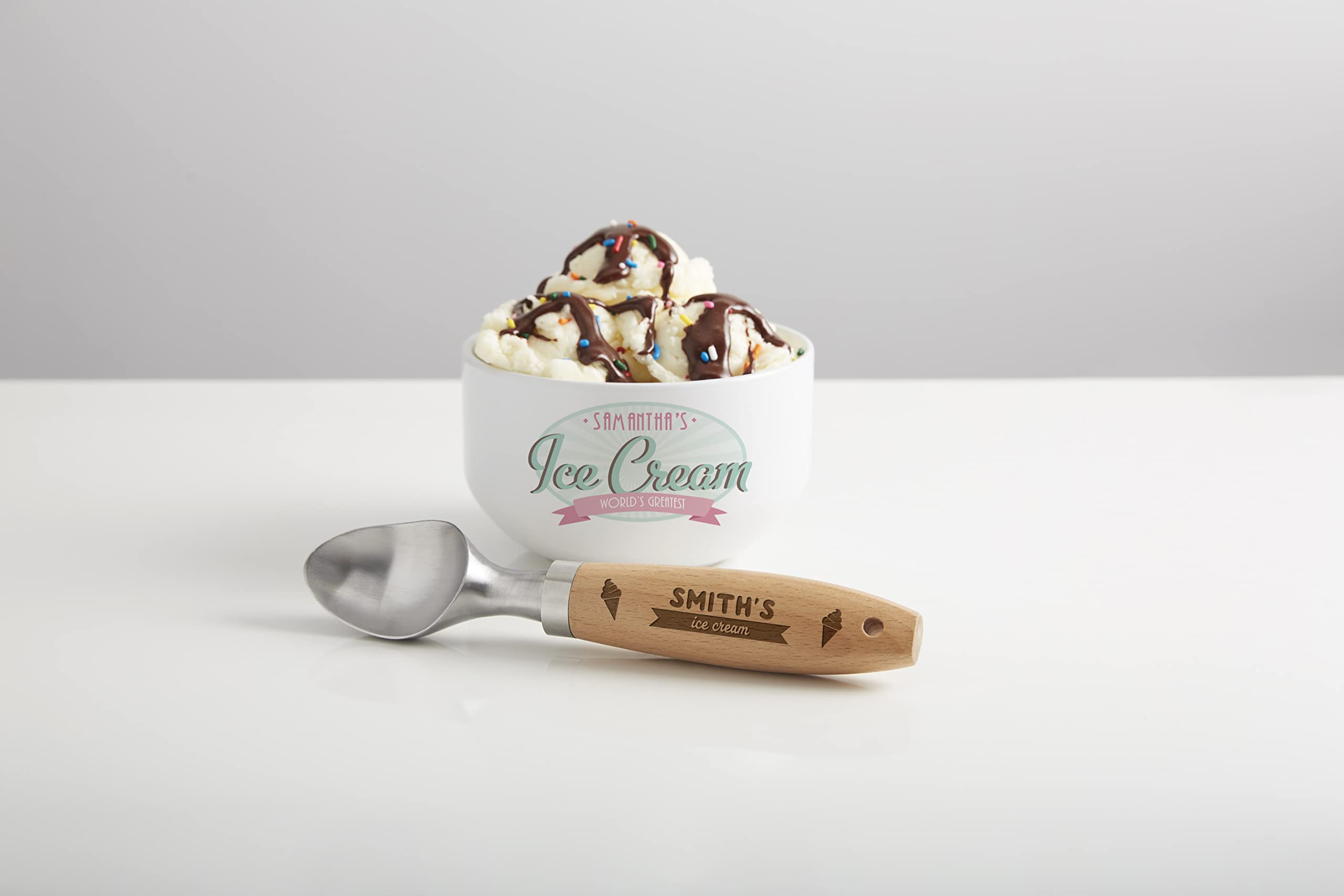 Personalization Universe Custom Ice Cream Shoppe 14 oz. Bowl - Heavyweight Stoneware, Chip-Resistant, Personalized with Any Name - Perfect Couples, Mom, Dad, Boys,Girls - Dishwasher & Microwave Safe