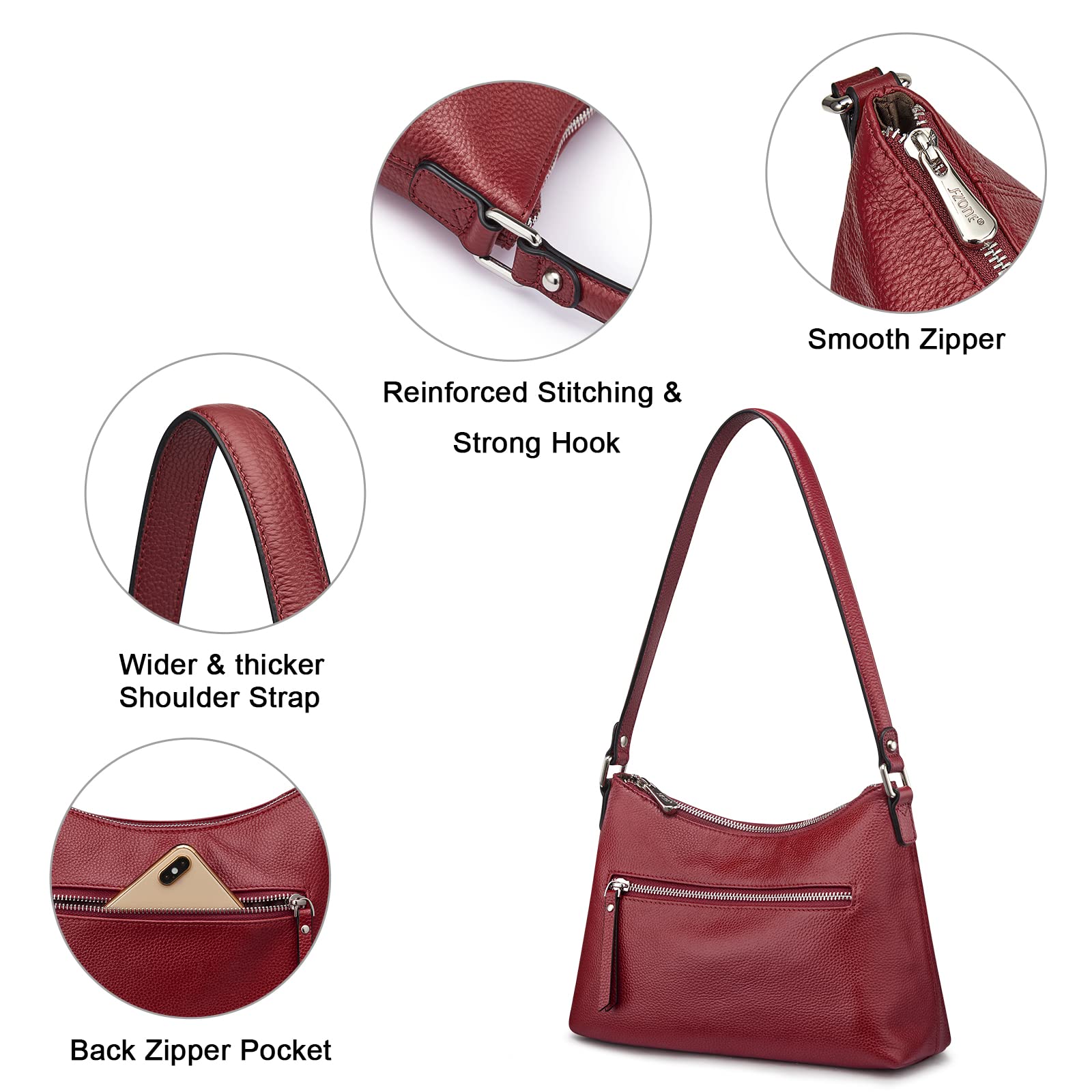 S-ZONE Leather Purses for Women Shoulder Hobo Bags and Small Handbags with Outside Pocket