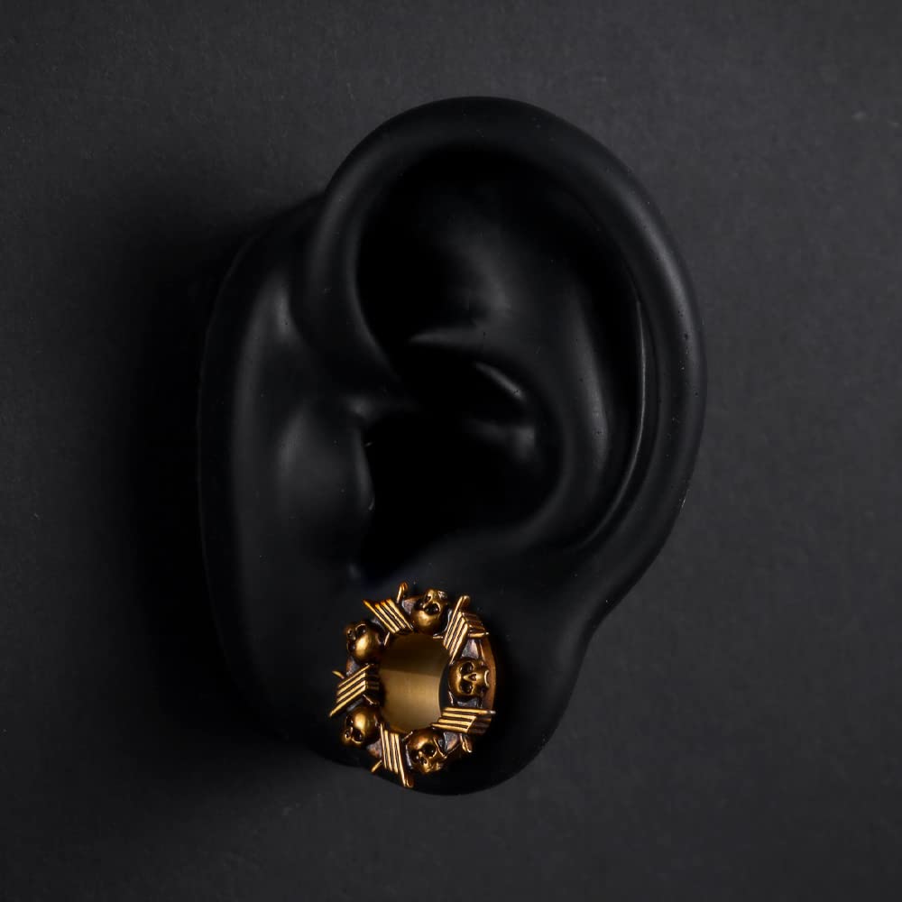 PUNKYOUTH 2PCS Surgical Steel Screw Fit Flesh Tunnels Skeleton Gothic Ear Expander Stretching Plugs Gauge 0G-1"(8mm-25mm)