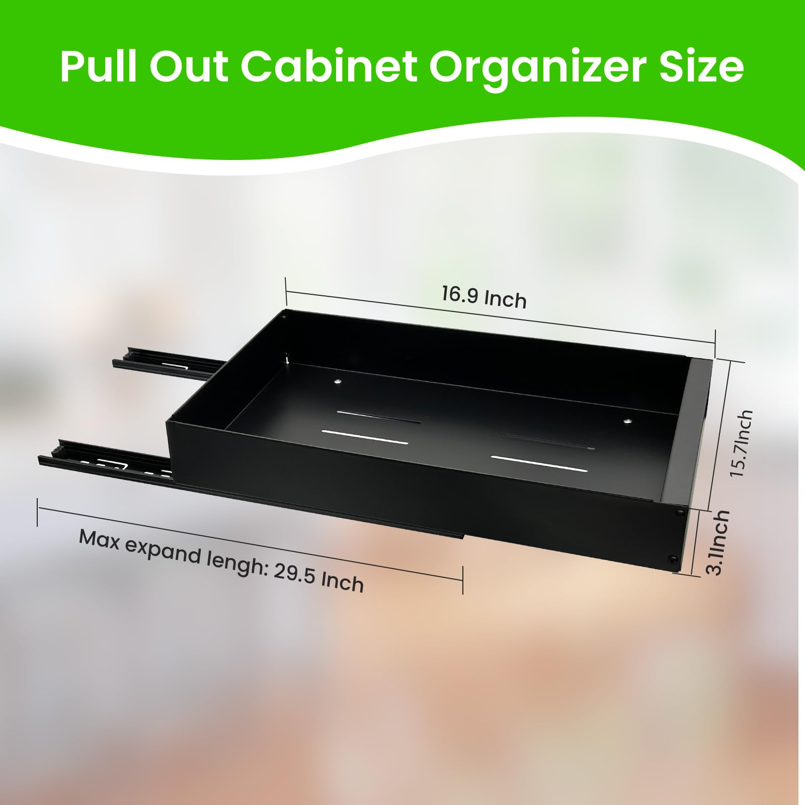 Medach Pull Out Cabinet Organizer,16.9" Lx15.8 Wx3.1 H (1 Pcs) Slide Out Pantry Shelves Fixed with Adhesive,Heavy Duty Organization and Storage Drawers,Sliding Drawer Pantry Shelf for Organizers