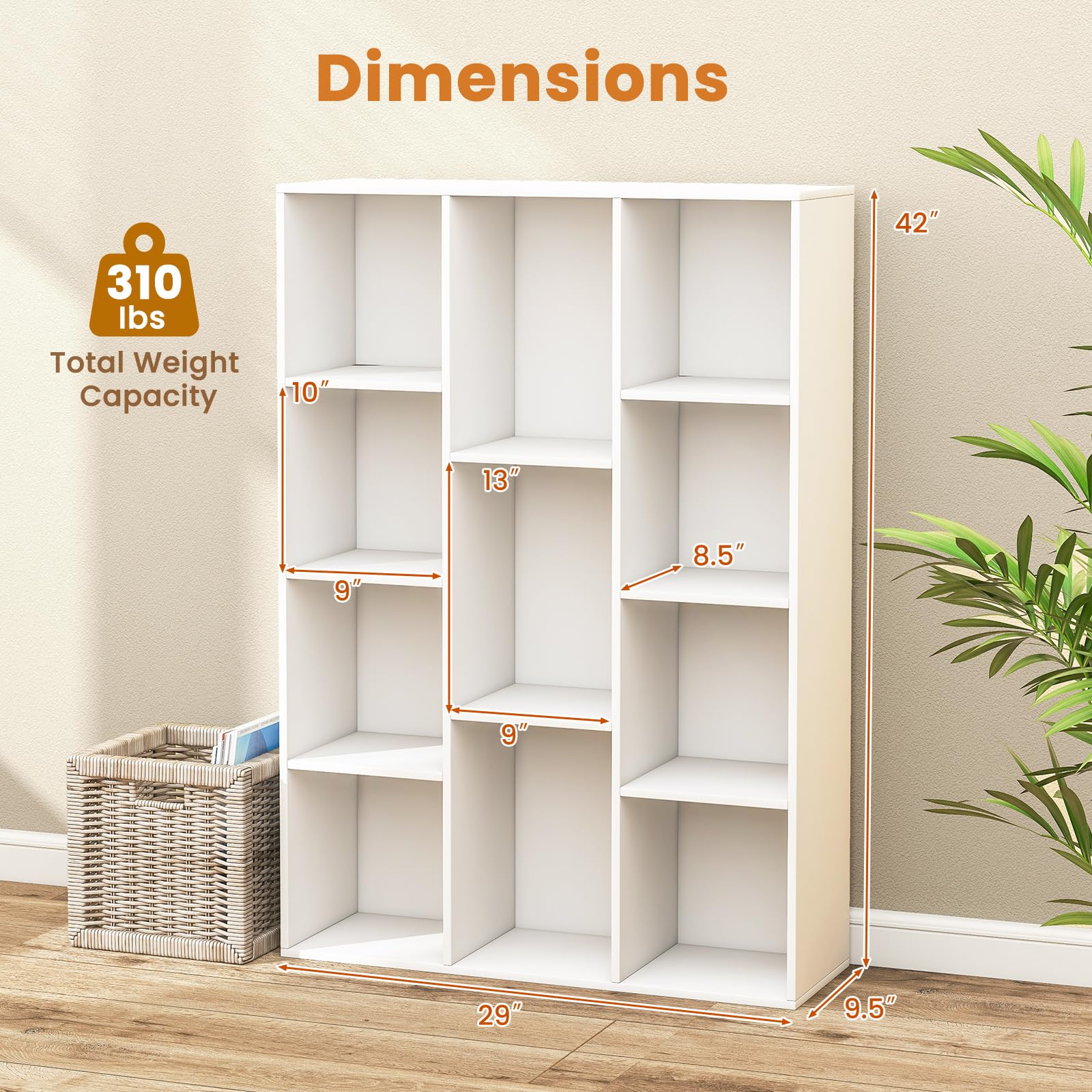 Tangkula 11-Cube Bookcase, Modern Freestanding White Geometric Bookshelf, Multifunctional Book Storage Organizer Display Cabinet with Anti-Tipping Kits for Living Room Study Office (2, White)