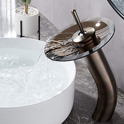 RODDEX Waterfall Bathroom Faucet Glass Single Handle Solid Brass Basin Lavatory Vessel Sink Vanity Faucet, Tall, Oil Rubbed Bronze …