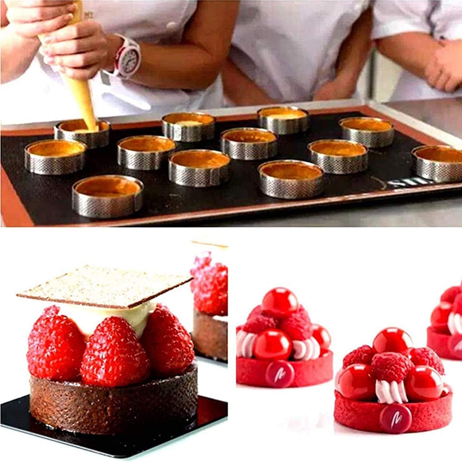 Nebel 10Pcs Circular Tart Rings with Holes, Perforated Tart Rings for Baking, Steel Fruit Pie Quiches Cake Mousse Kitchen Baking Mould 8cm