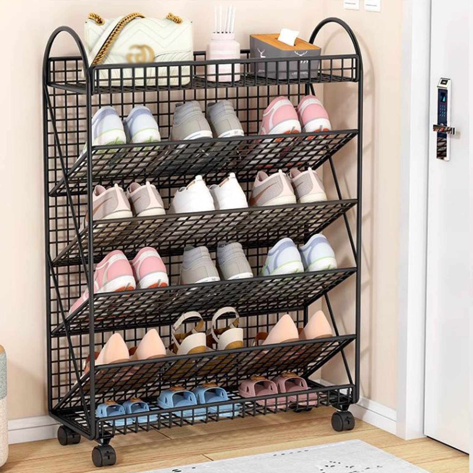 XBPPIARN Shoe Shelf Movable (can Be Stationary) Metal Hollowing Strong Load-Bearing Force Multi-Layer Shelf Design Shoe Racks Diagonal Shelf Board