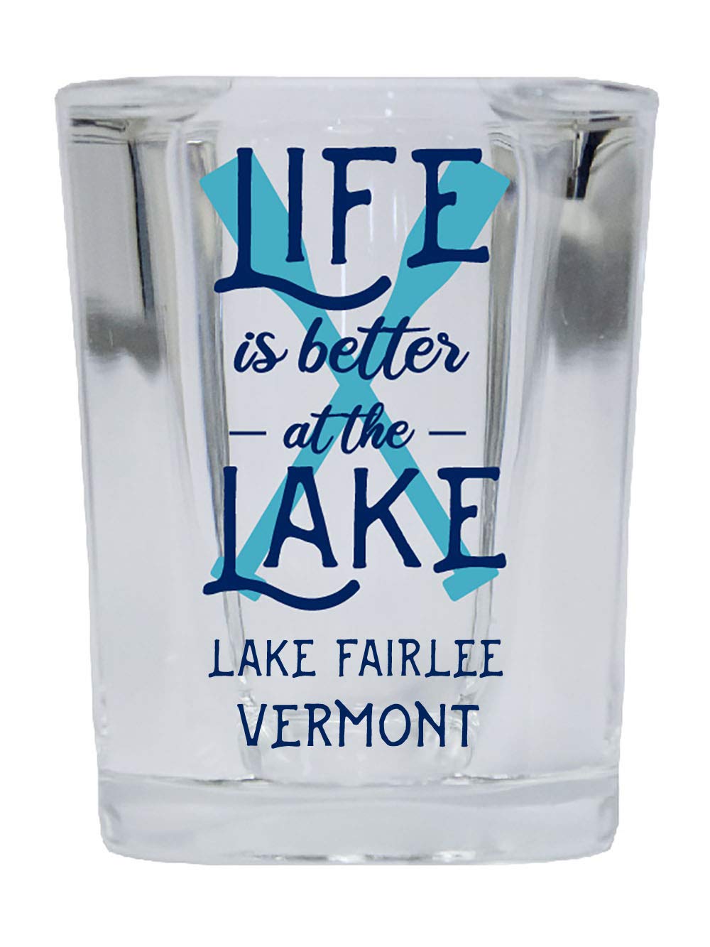R and R Imports Lake Fairlee Vermont Souvenir 2 Ounce Square Base Liquor Shot Glass Paddle Design