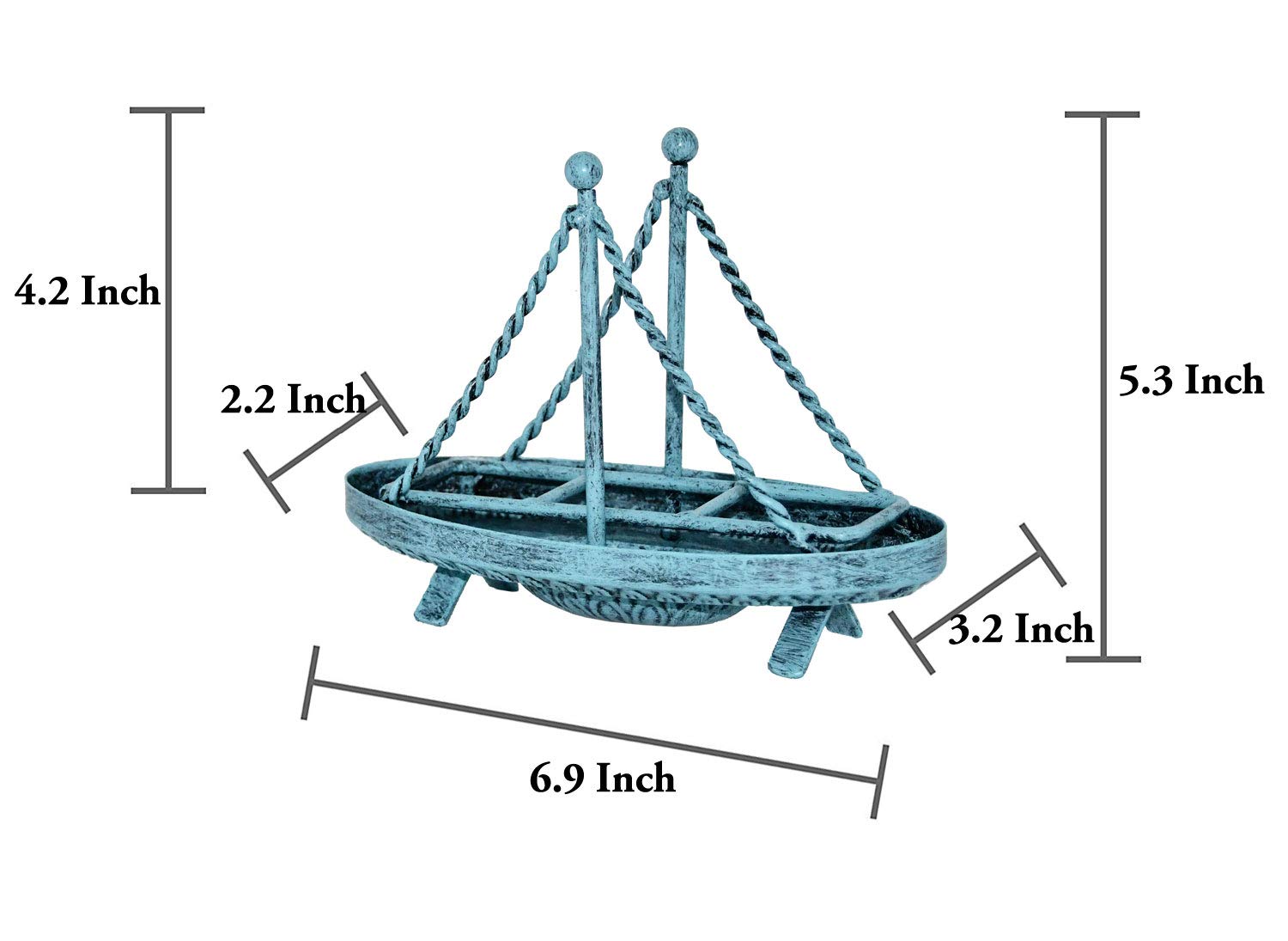 OwlGift Metal Sailboat Shaped Napkin Holder, Tabletop Paper Towel Dispenser, Mail Letter Sorter Rack, Document File Storage - Turquoise