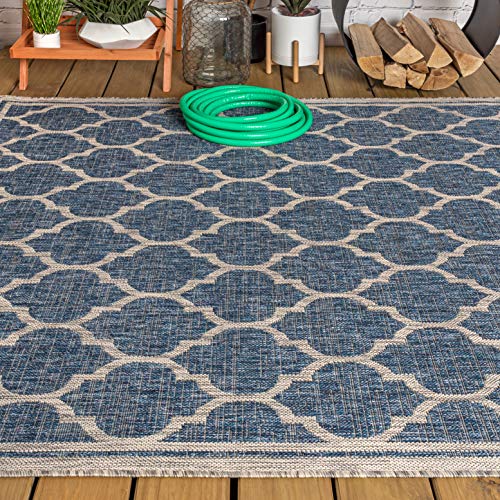 JONATHAN Y SMB109D-9 Trebol Moroccan Trellis Textured Weave Indoor Outdoor Area Rug Bohemian Modern Easy Cleaning Bedroom Kitchen Backyard Patio Non Shedding, 9 X 12, Navy/Gray (JSMB109-D9)
