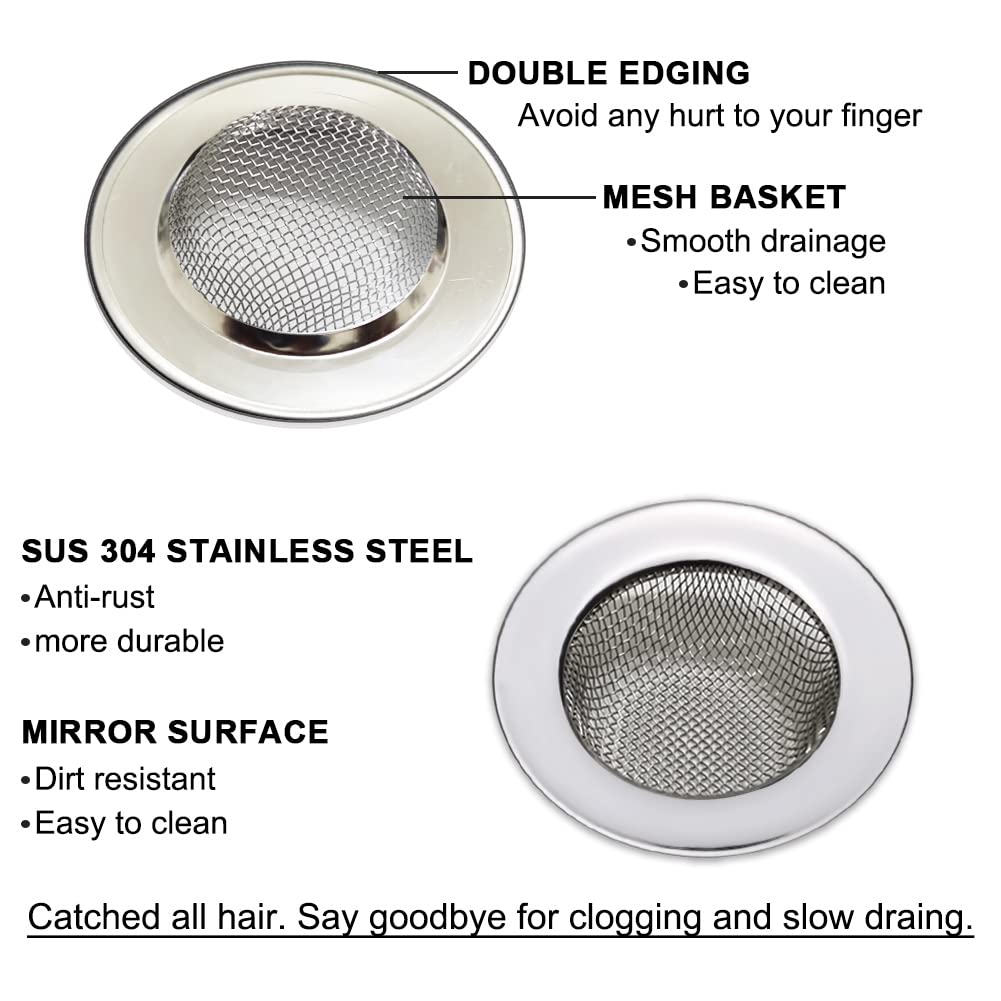 Seatery 1.50" Bathtub Strainers, Bathroom Sink Strainers, Shower Drain Hair Catcher, Drain Strainer for Laundry, Mop Pool, Utility, Slop, RV Sink, Stainless Steel, Pack-2