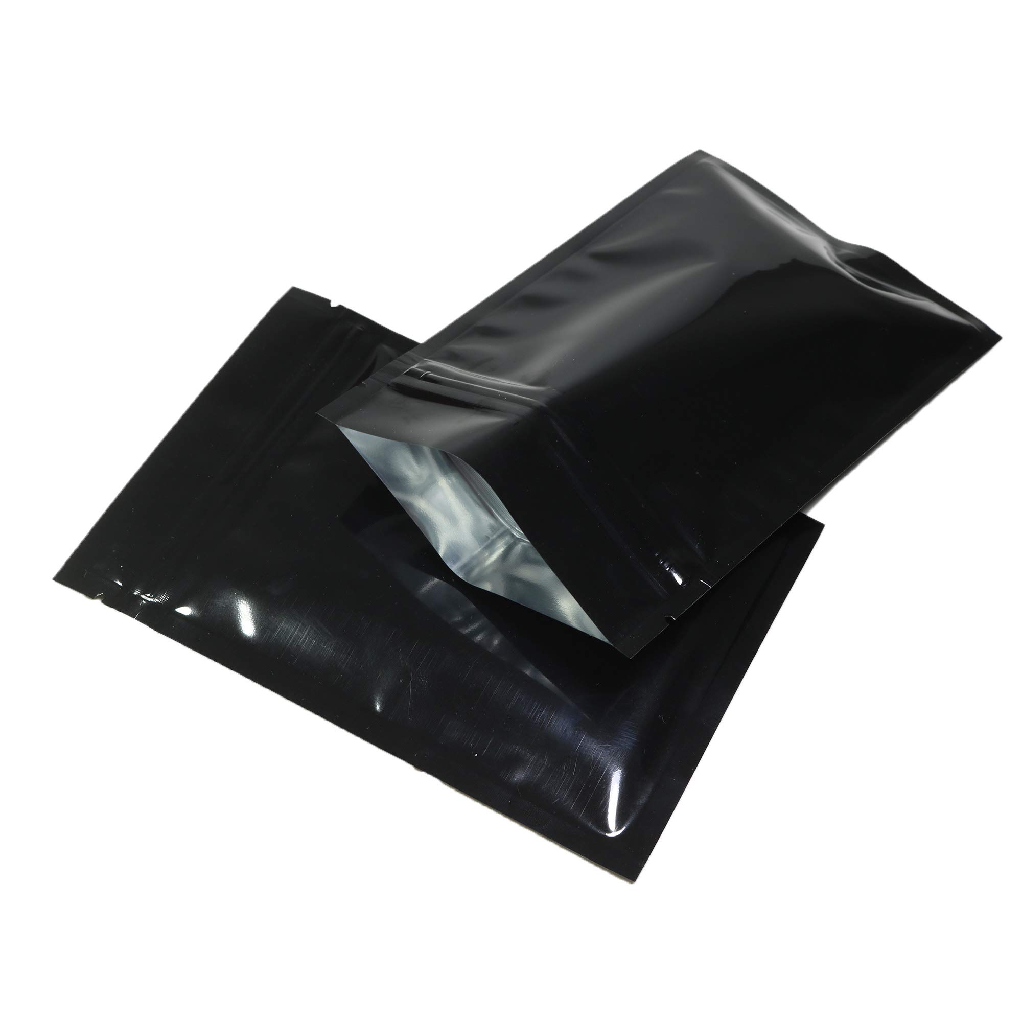 QQ Studio 100 Durable Double-Sided Metallic Foil Flat Style Zip Closure Locking Bag 7.5x10cm (3x4) (Black)