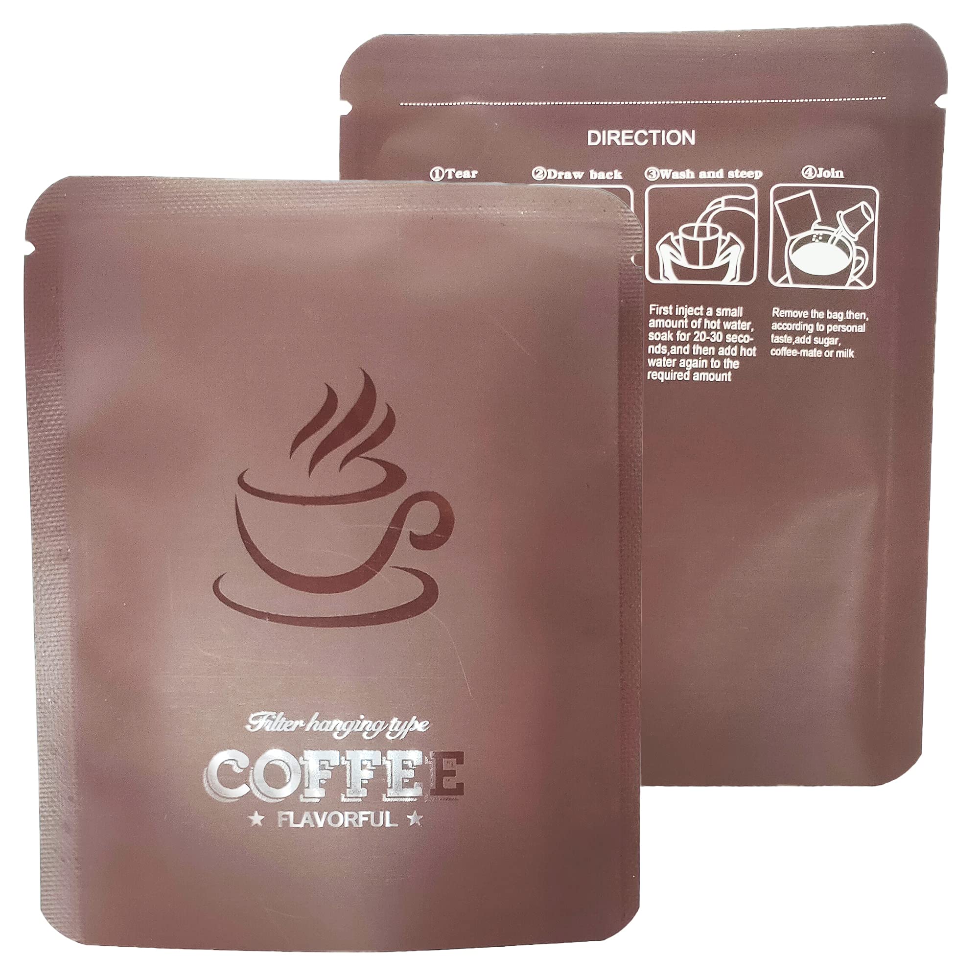 QQ Studio Matte Foil Packaging Bags, Open Top Heat Seal Bags With Optional Coffee Design,10 x12 cm Aluminum Pouches for Beverage Products like Tea, Coffee, and Powders (Brown Coffee Design, 50)