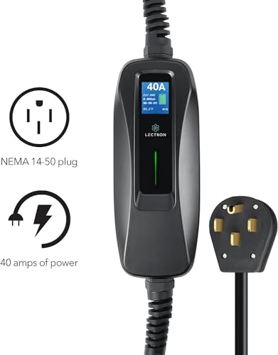 Lectron Electric Vehicle Charger 40 Amp - Level 2 EV Charger (240V) with 15ft Extension Cord & NEMA 14-50 Plug Compatible with All J1772 EVs