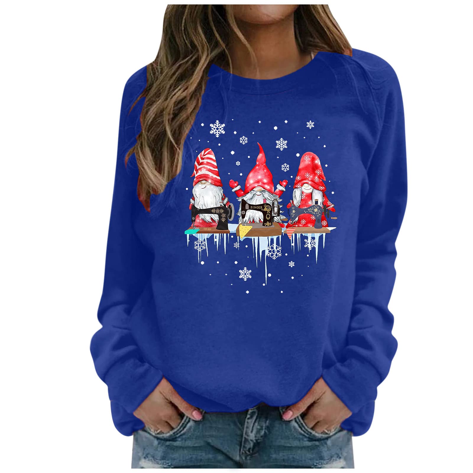 Shirt For Women 2022 Round Neck Pullover Shirts Long Sleeve Sweatshirts Flowy All-match Pullovers Fall Sweatshirt Blue