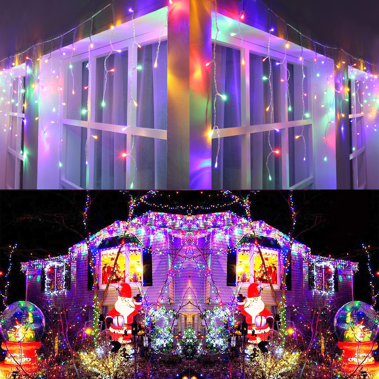 Joomer Christmas Icicle Lights,300 LED 29ft 8 Modes with 60 Drops,Christmas Lights with Timer,Waterproof Connectable Outdoor String Lights forHoliday,Wedding,Christmas Decorations(Warm White)