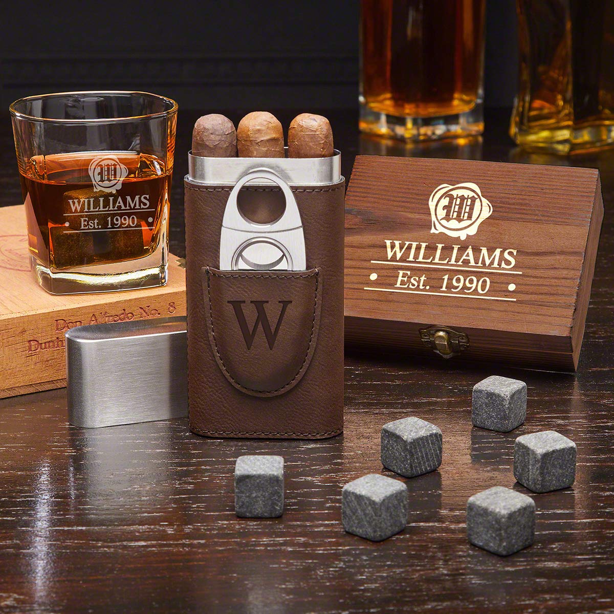 Personalized Whiskey Gift Set with Cigar Case (Custom Product)