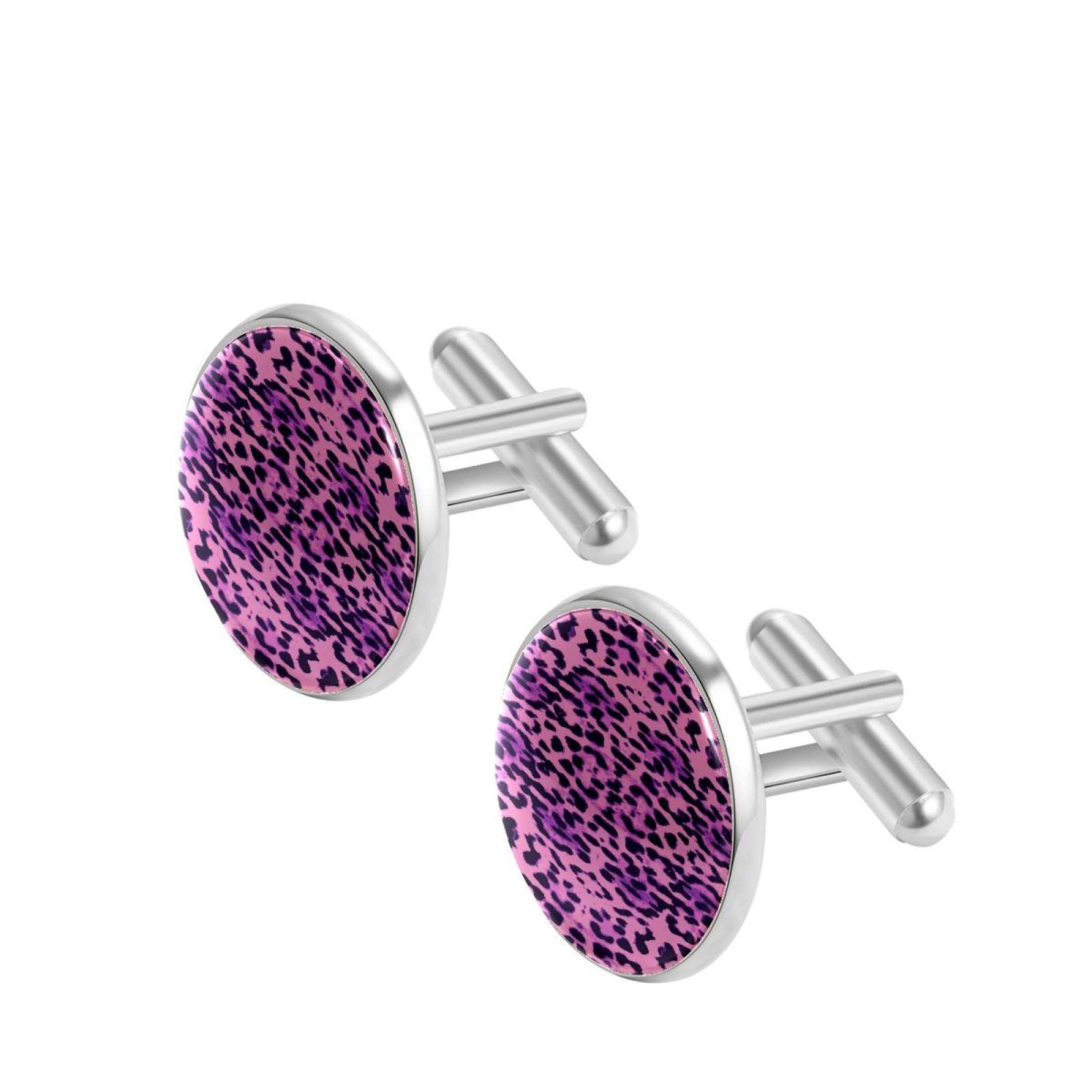 Purple Pink Black Leopard Pattern, Cufflinks and Studs Set for Tuxedo Shirts Business Wedding (Multiple Colors1)