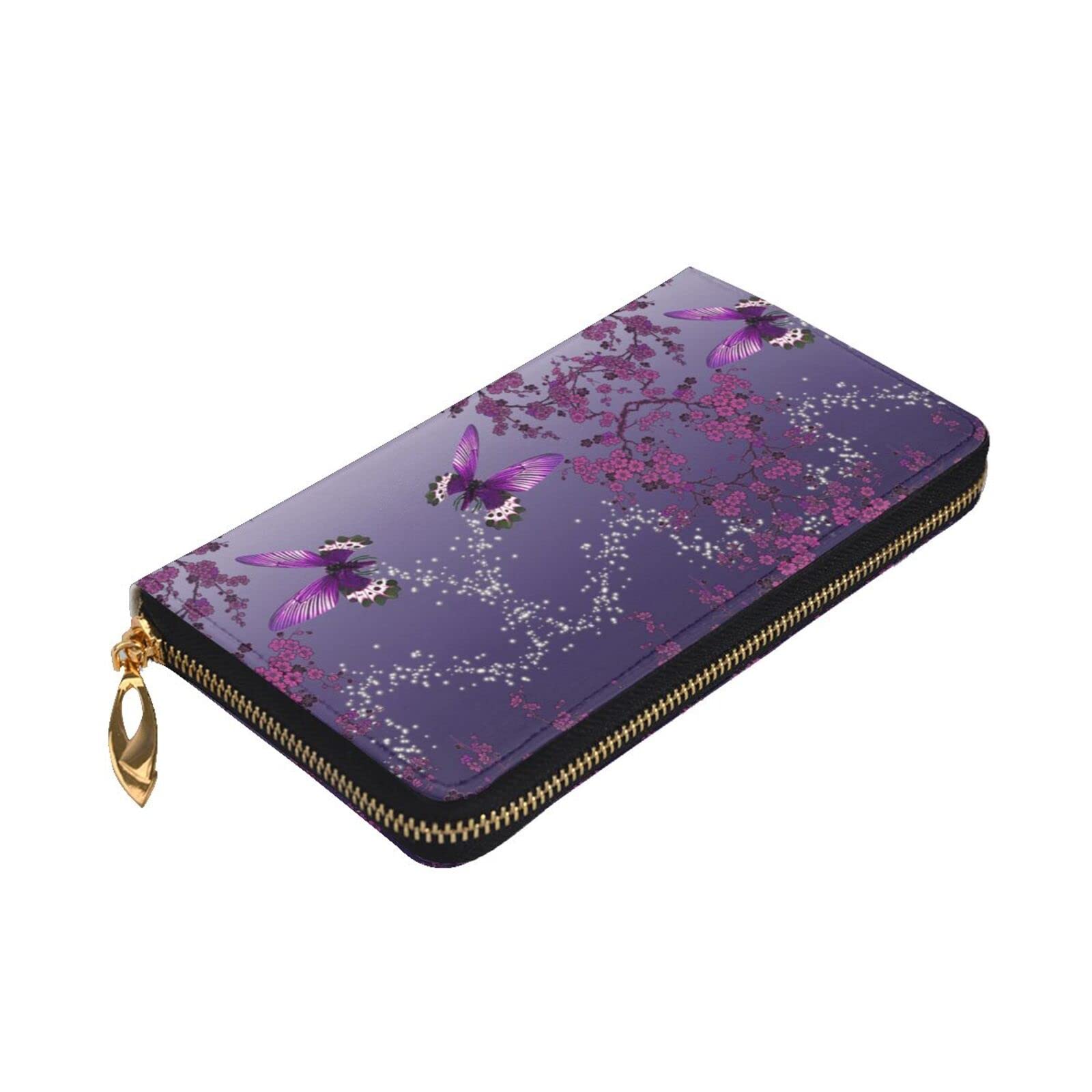 Purple Plum Butterfly Women'S Leather Long Clutch Wallet :>> 7.48x4.13 Inch Comfortable, Lightweight, Waterproof, Durable.