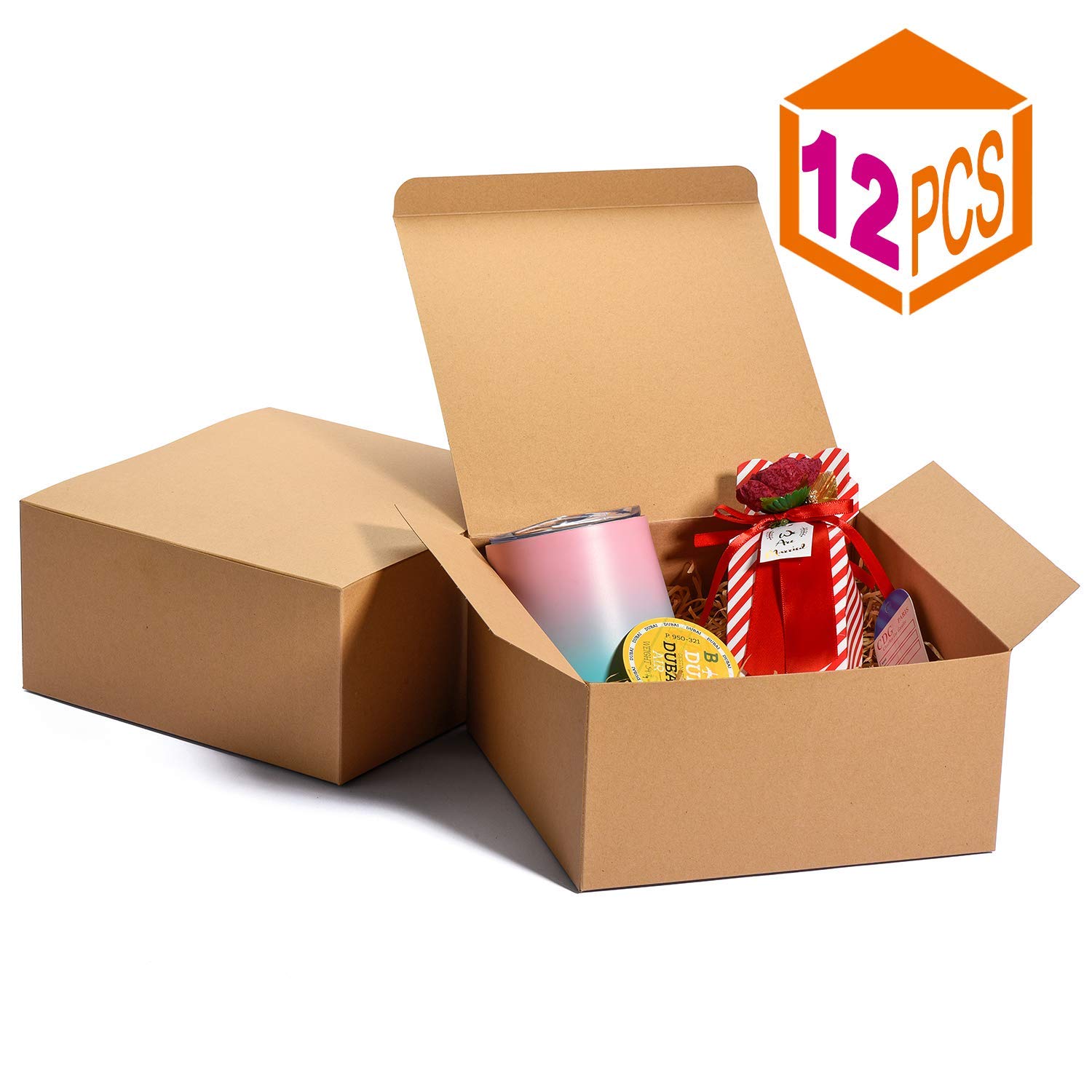 MESHA Brown Gift Boxes 8x8x4'',12 PC Kraft Paper Gift Boxes with Lids for Bridesmaid Proposal,Mother's Day,Birthday Party,Wedding,Graduation,Crafting
