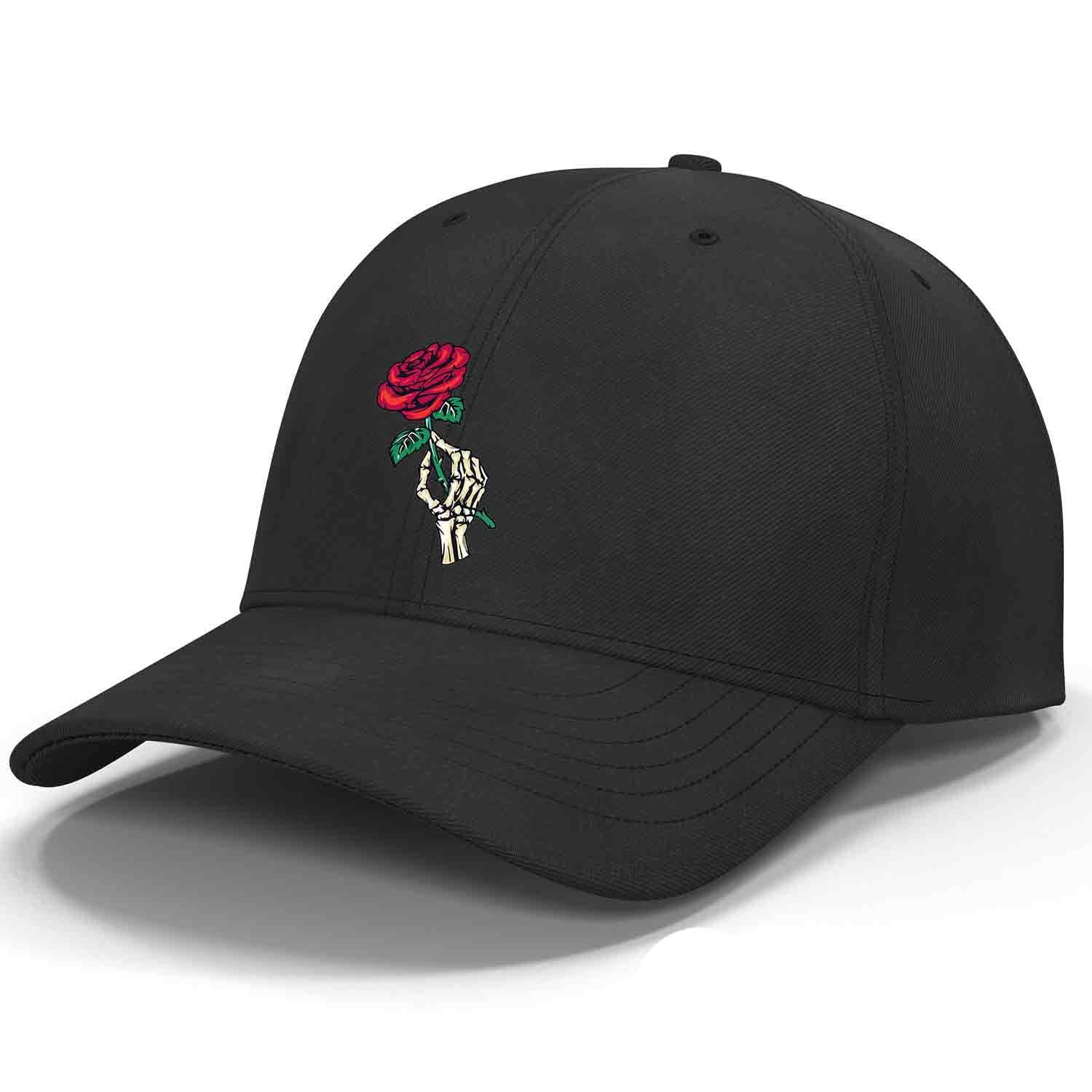 SHITOUPU Rose Skull Hand Baseball Cap,Unisex Dad Cap,Adult Athleisure Cap Adjustable