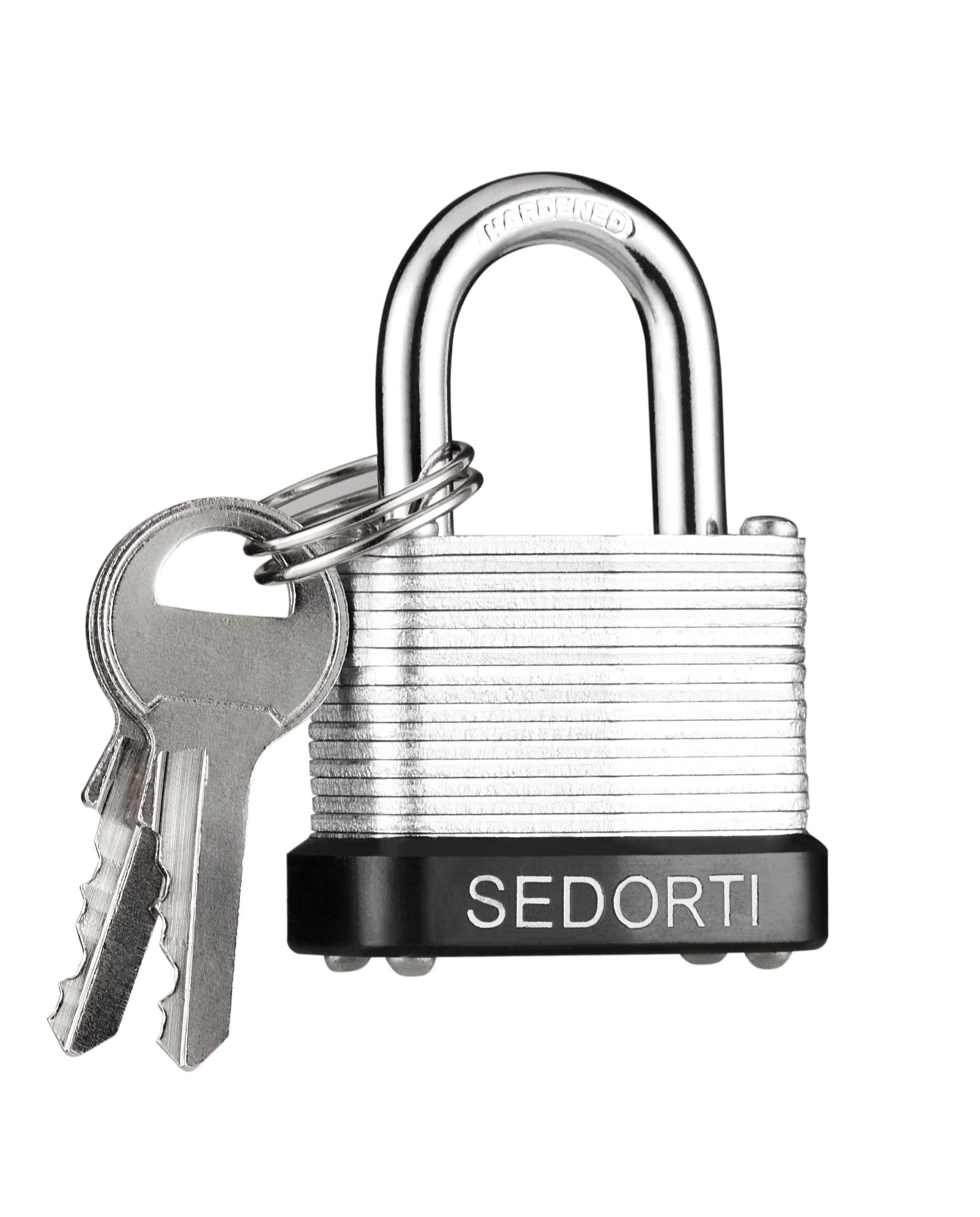 SEDORTI Laminated Steel Padlock Set, 1-1/4" Wide Body, Small Heavy Duty Locker Lock, Keyed Alike Padlocks, Lock for Gym Locker, Luggage, Suitcase, Baggage, Toolbox, Case, Pack of 4