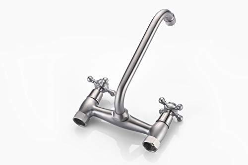 Sumerain Kitchen Wall Faucet 2 Cross Handle Brushed Nickel Wall Mounted Faucet 3" to 9" Adjustable Spread