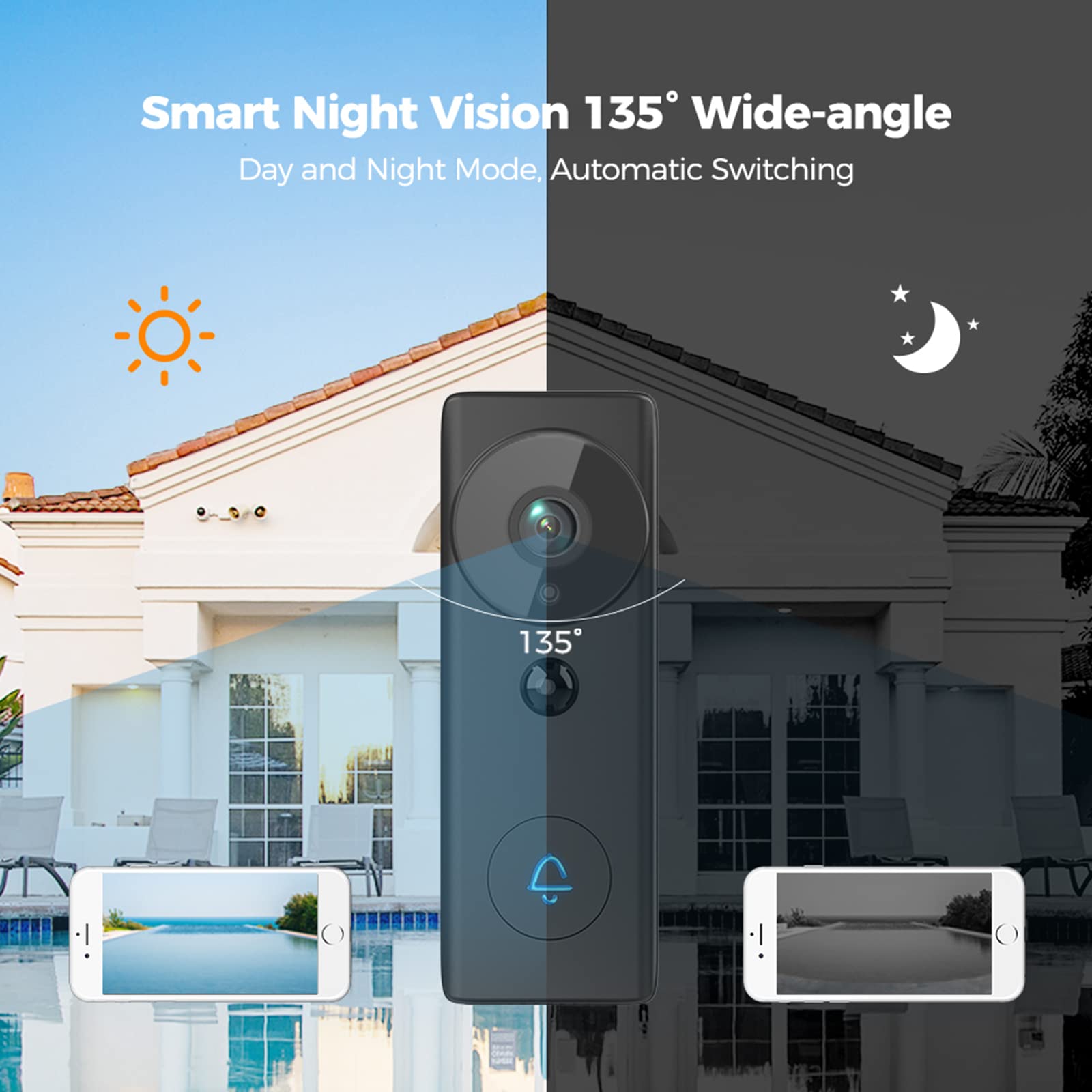 Stavix Wireless Doorbell Camera with Indoor Chime, 2MP 1080P Video Recording, Real Time Alert for Home, 32GB TF Card Included, PIR Motion Detection, Two Way Audio, Support Alexa & Google Assistant