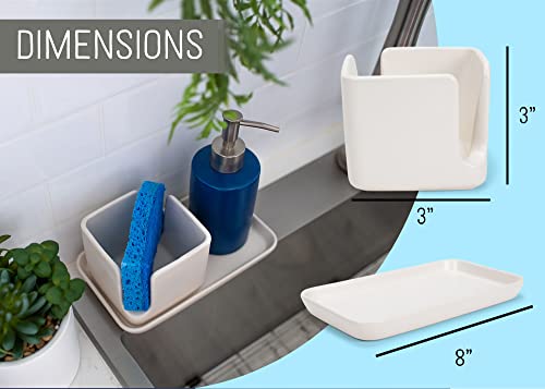 Nat & Jules Kitchen & Bathroom 8 x 4.5 Ceramic Sink Caddy Set of 2 - Stylish Household Essentials for Organization and Storage for Shower, Mudroom, Bath & Kitchen Counter Sink, Cream