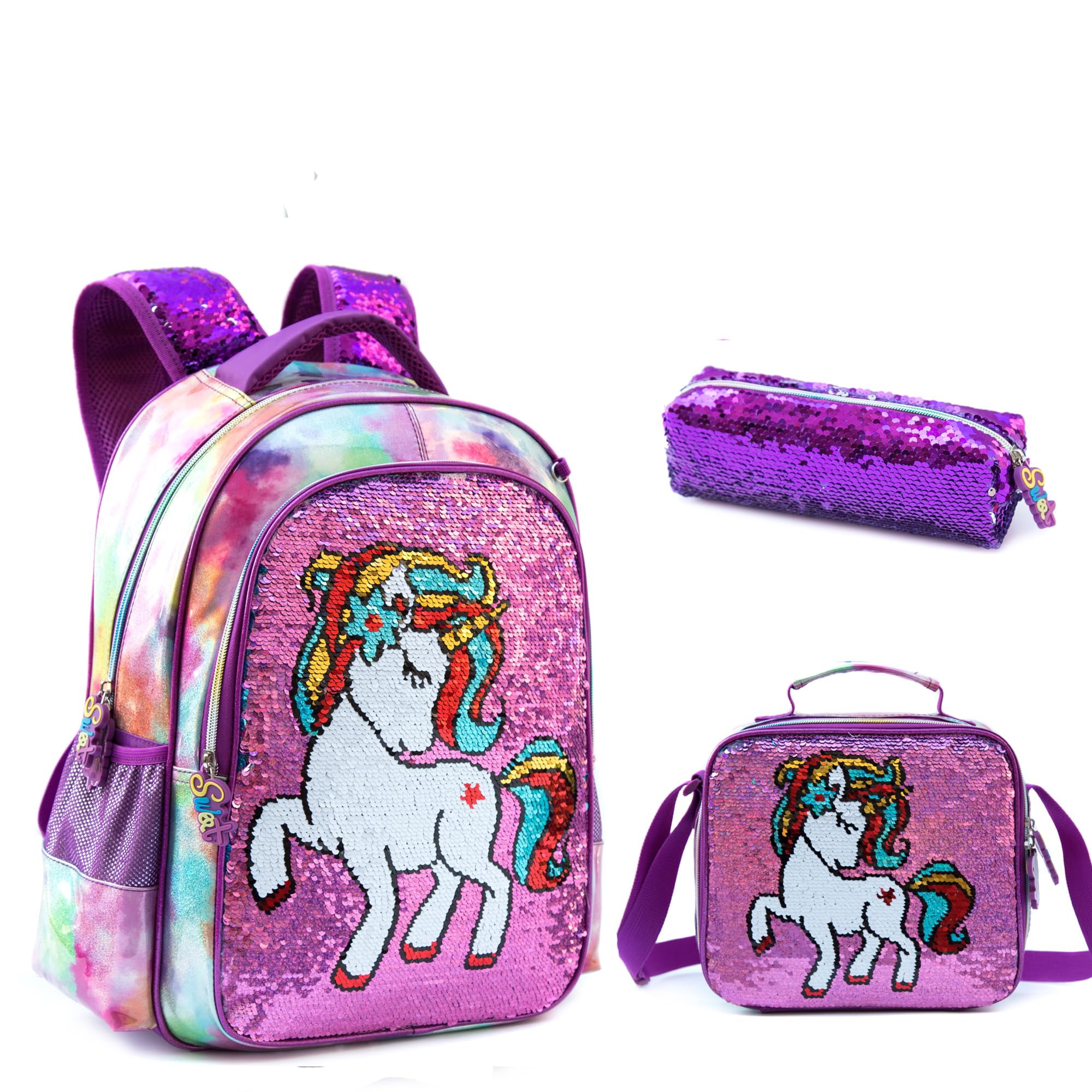 MOHCO Kids Backpack 17 inch Lunch Bag and Pencil Case School Bookbag for Teens, Girls, Boys, Elementary and Middle school