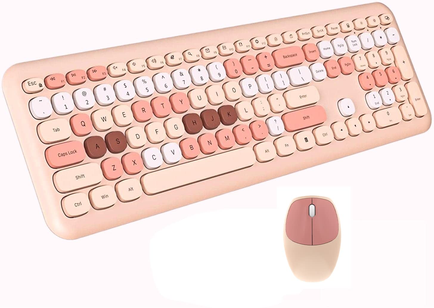 Wireless Keyboard and Mouse Combo, 2.4Ghz Colorful Cute Wireless Keyboards Mouse Set,Letton 110 Keys Full Size Office Retro Silent, for Computer, PC, Laptops,Desktop (Brown)