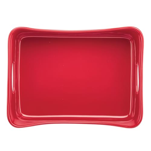 Rachael Ray Solid Glaze Ceramics Bakeware / Lasagna Pan / Baker, Rectangle - 9 Inch x 12 Inch, Red