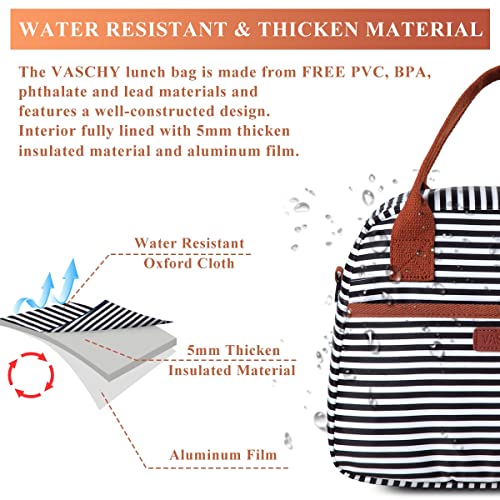 VASCHY Lunch Bags for Women, Cute InsulatedĀ Lunch Box Tote Reusable Cooler Bag with Removable Shoulder Strap for Work Classic Strip