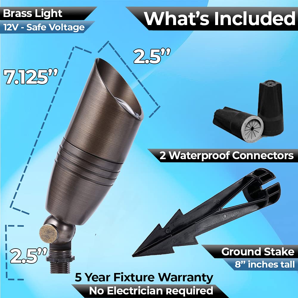 LED Spot Lights Outdoor Landscape Lighting 108 - (4 Pack) Solid Brass Spotlight LED Yard Lights Security Landscape Lights for Bright Long Lasting Home Garden Patio Pool Deck Lighting (No Bulb)