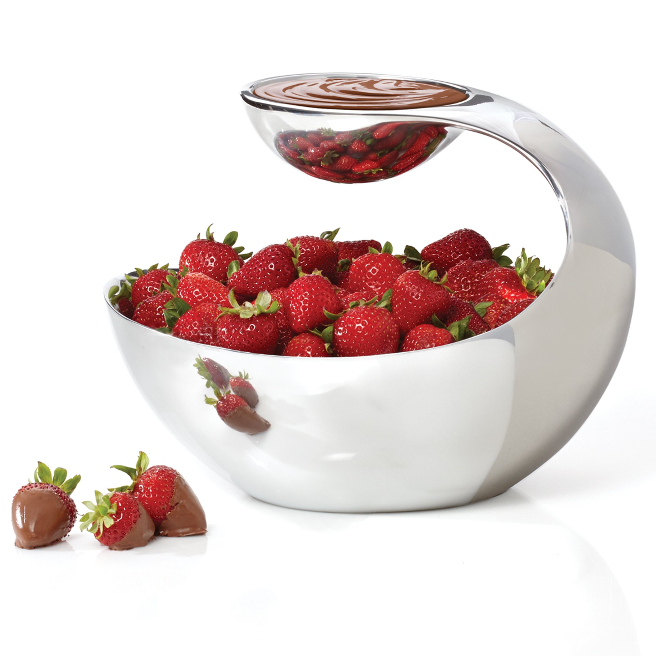 nambe Scoop Server | Two-Tiered Chip and Dip Bowl | Cold & Hot Appetizer Serving Bowl | Made of Metal Alloy | 11 x 8 Inch | Designed by Wei Young (Silver)