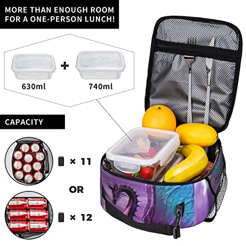 wsrgvab Dragon Fantasy Purple Portable Lunch Box Bag Insulated Reusable Lunch Tote For Men And Women