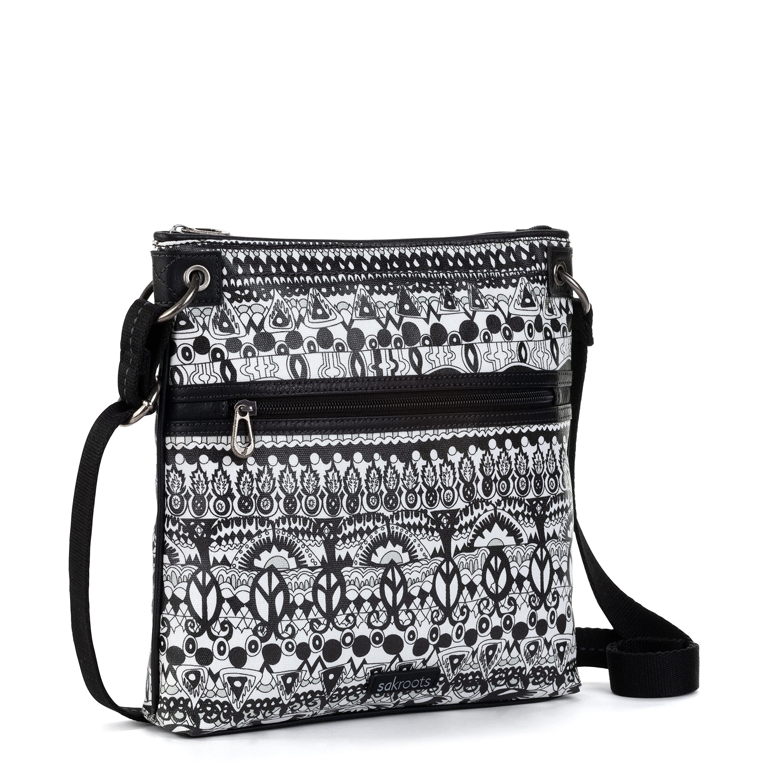 Sakroots Flat Cross Body, Black and White Spirit Desert